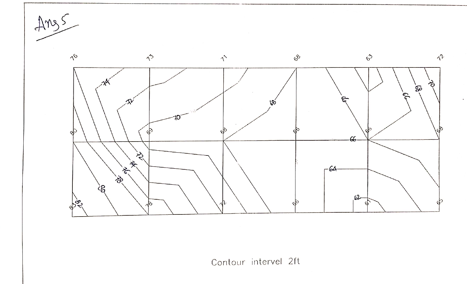 Solved: 5. Using the grid method, draw a topographic map for the area shown be - TutorBin