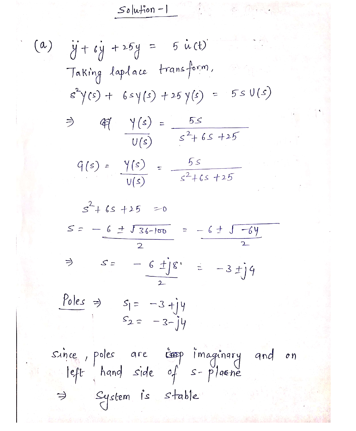 Solved: Calculate the transfer function G(s) = Y(s)/U (s) - TutorBin